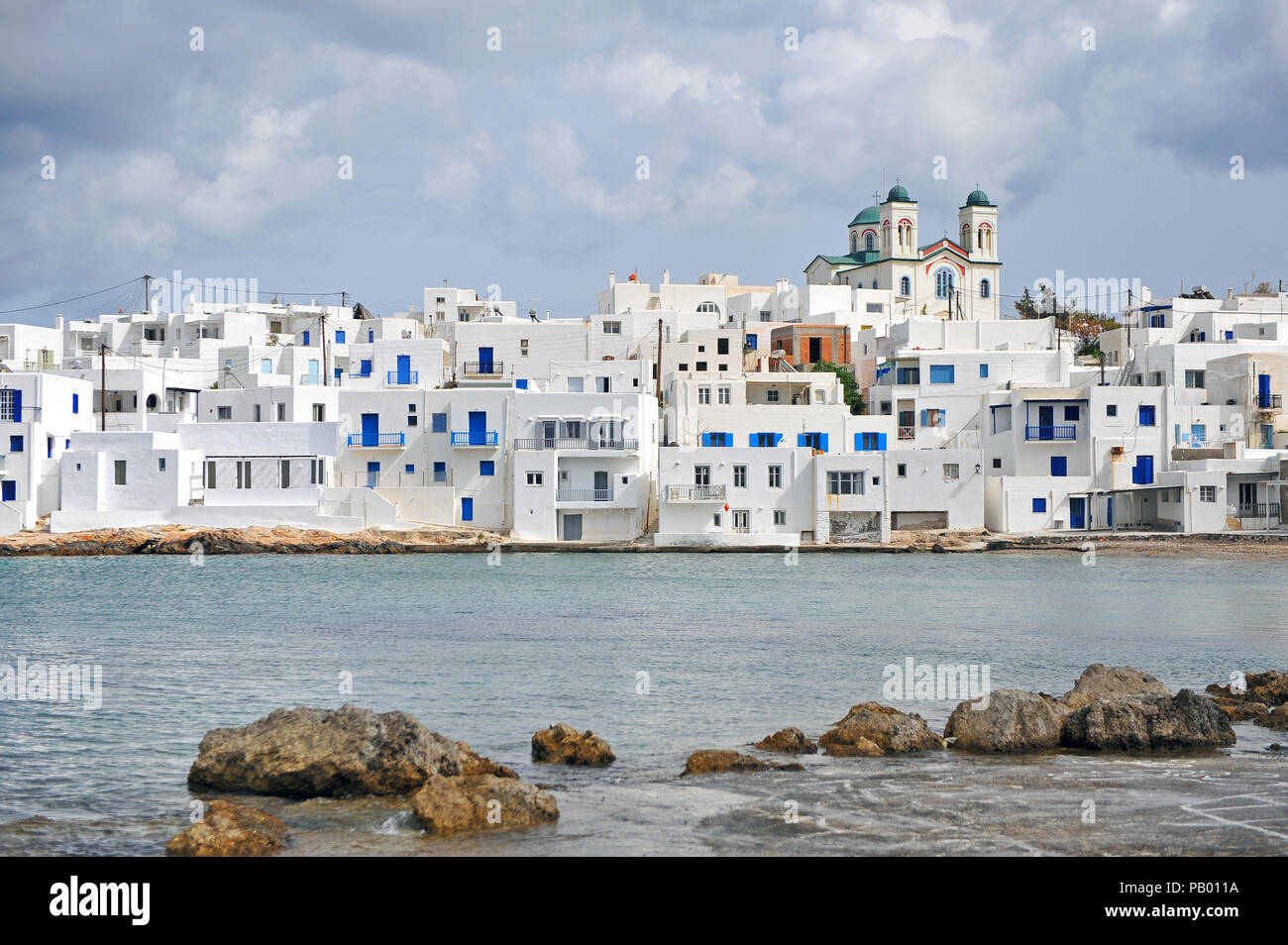 View of Naoussa old town on Paros island, Greece Stock Photo - Alamy