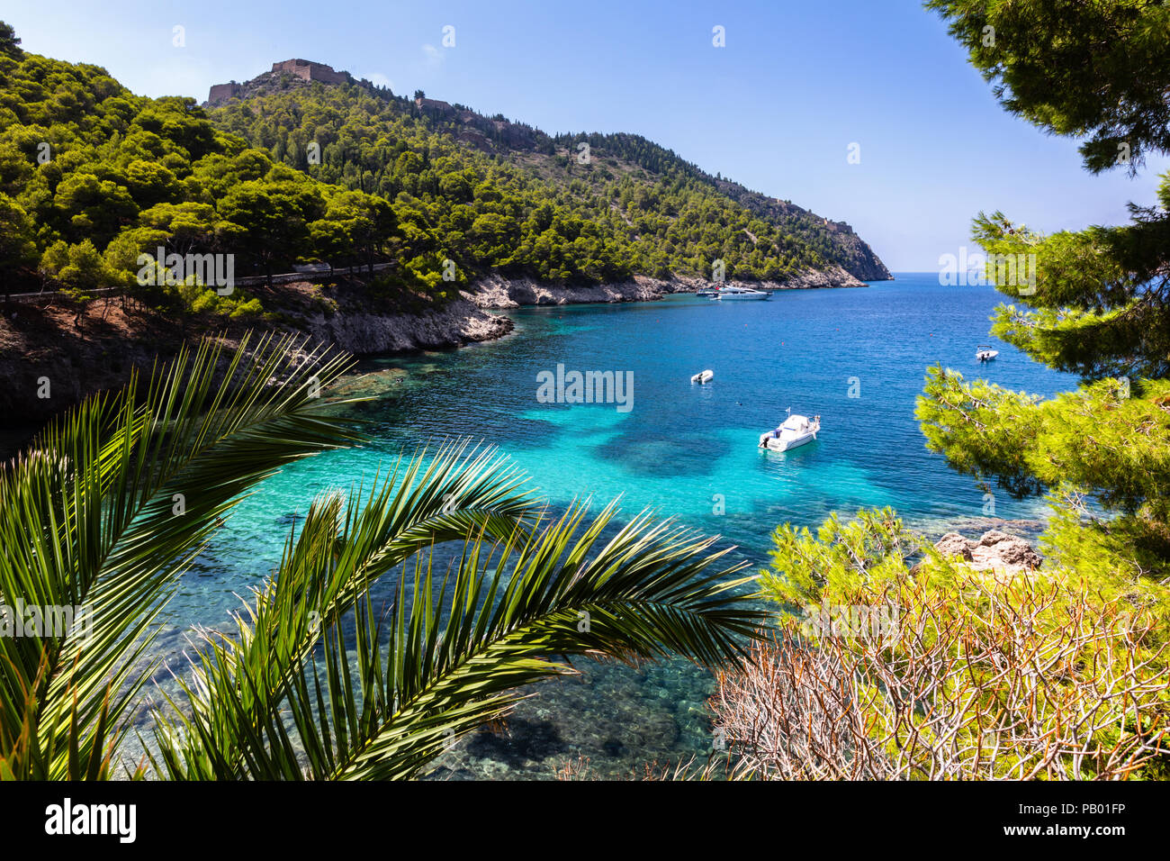 Small bay with green forest and azure water Stock Photo - Alamy