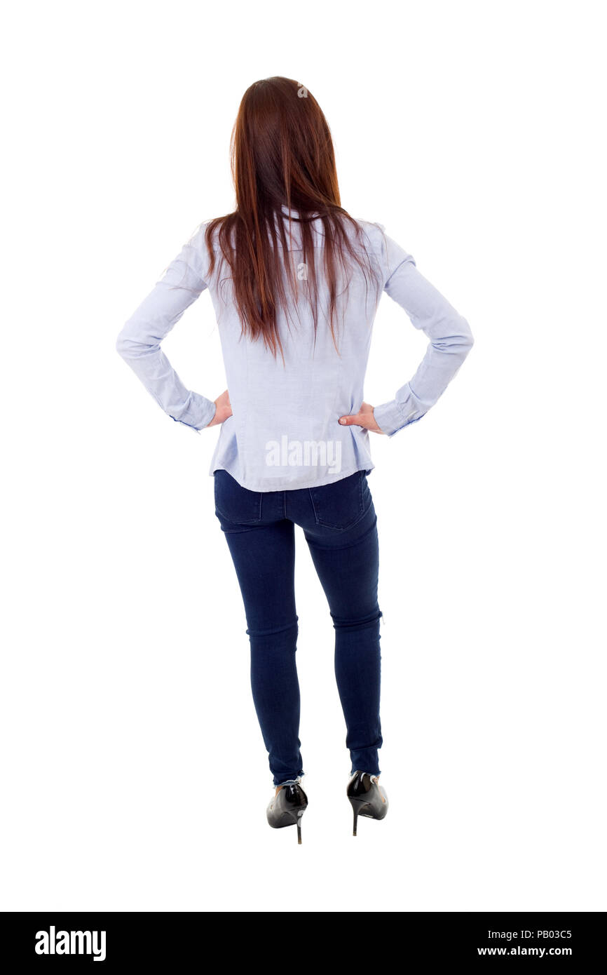 young businesswoman back view, full length, isolated Stock Photo - Alamy