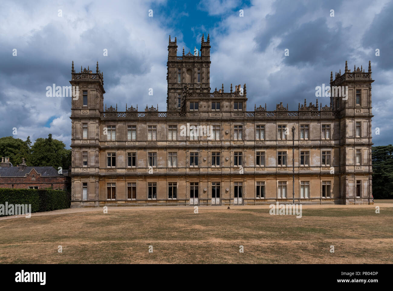 Newbury, England--July 18, 2018. Rear view of Highclere Castle situated ...