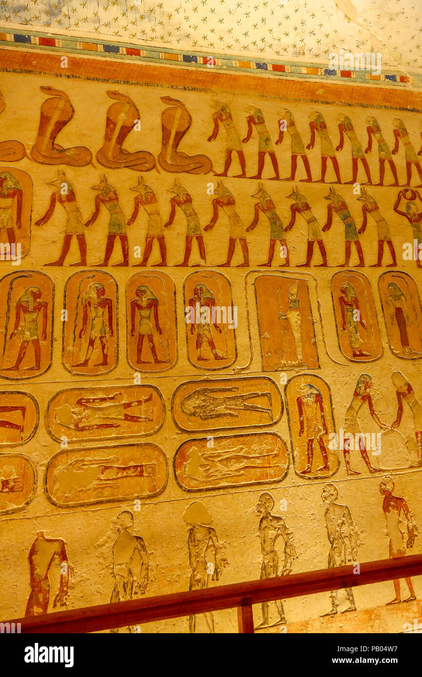 Hieroglyphics inside the tomb of Ramses iv or Ramesses iv (KV2) in the ...