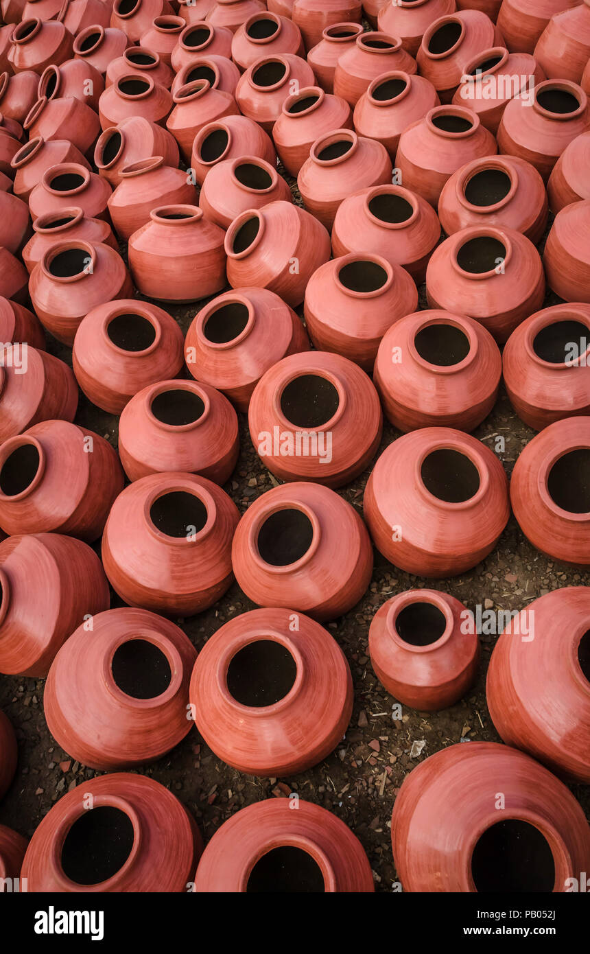 Collection of terracotta clay pots made from mud also known as Matka ...