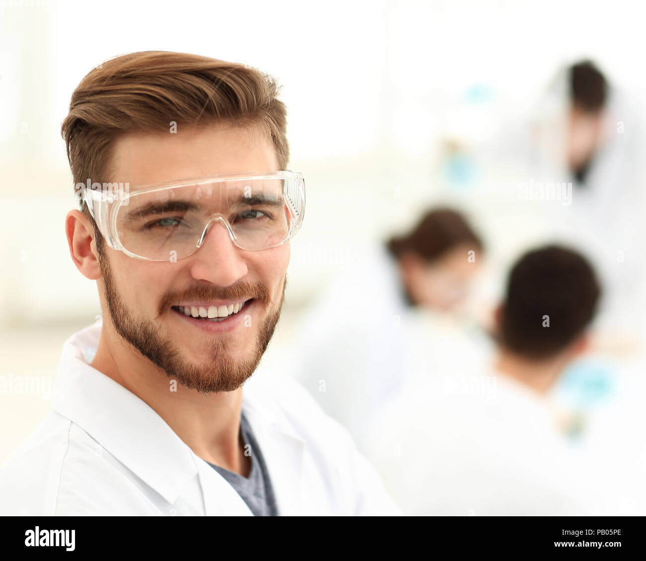 modern scientist on laboratory background Stock Photo - Alamy