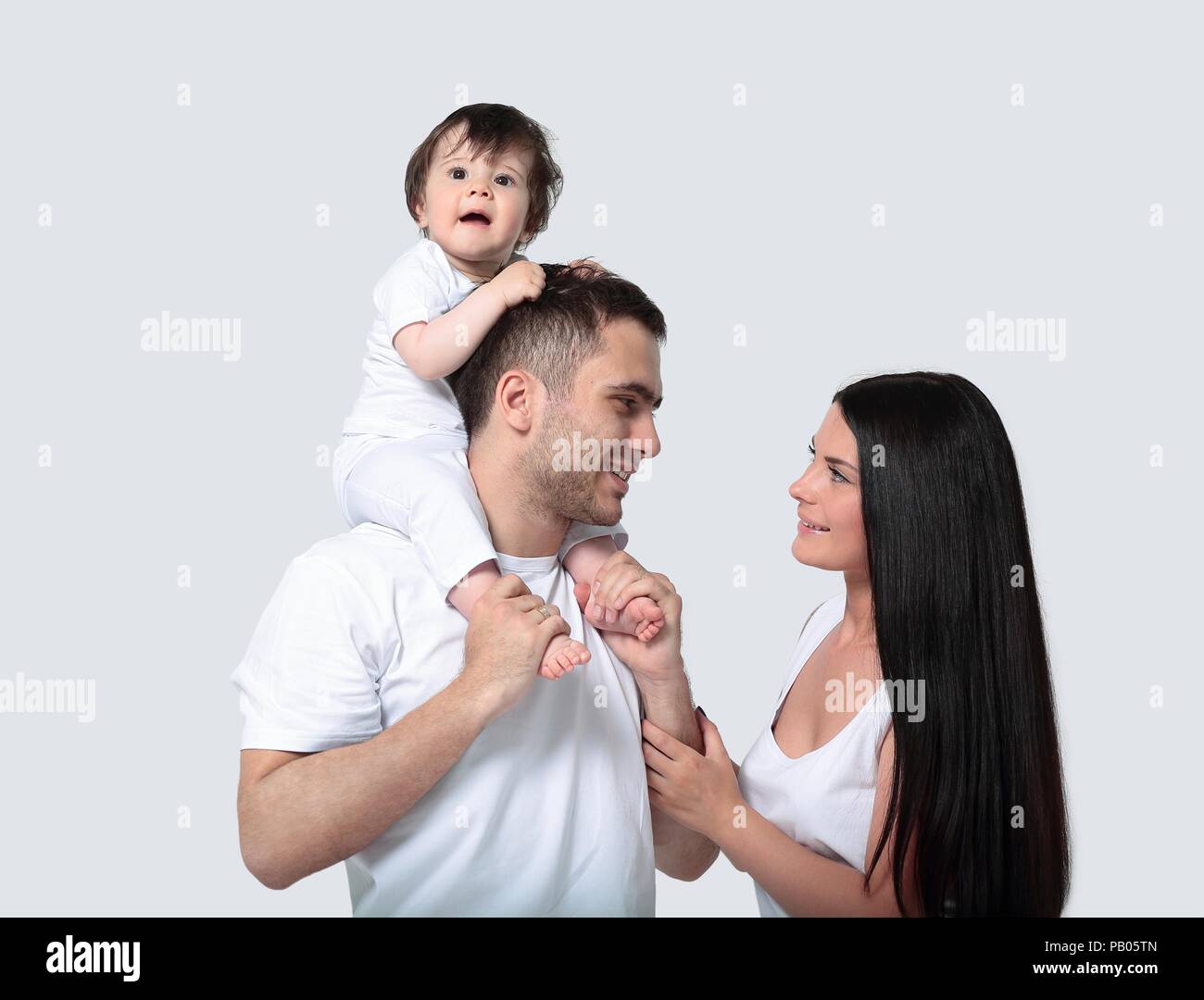 A happy family on white background Stock Photo - Alamy