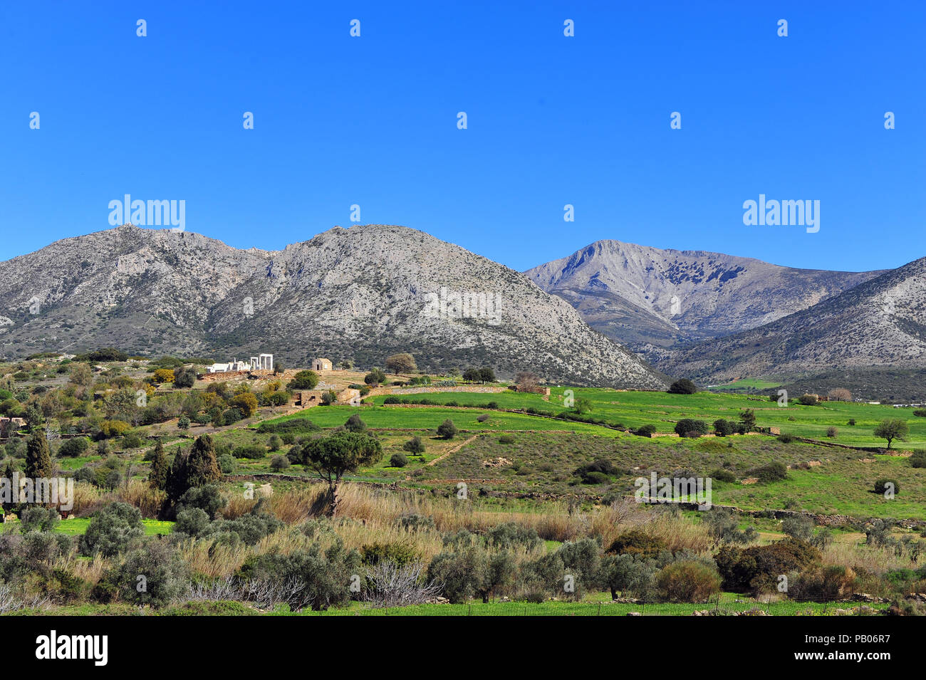Beautiful natural landscape with Demeter temple under mountains, Greece ...