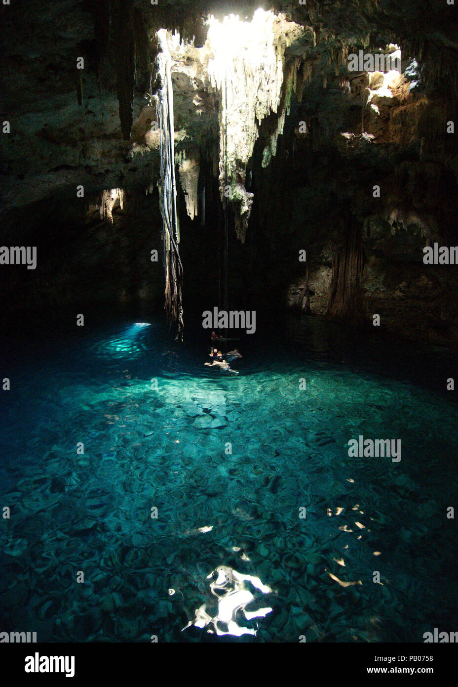 Cuzama, Yucatan, Mexico - 2018: People swim in an underground river ...