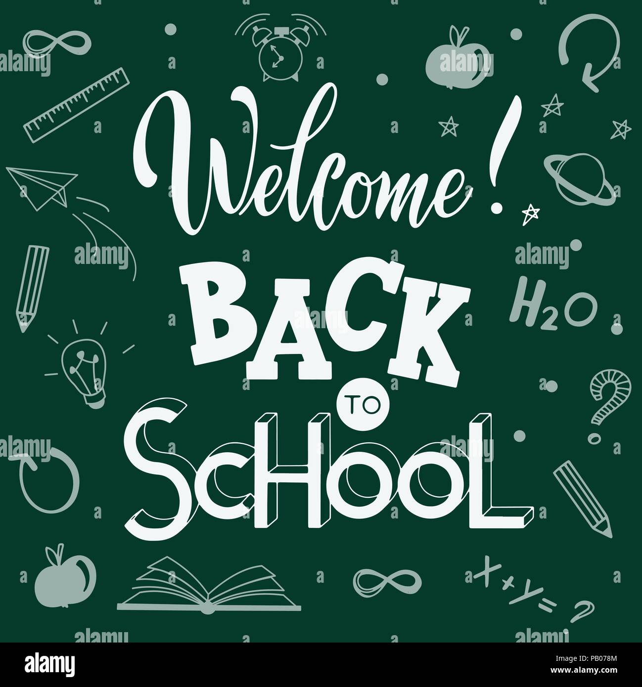 Back to school hand drawn lettering. Elements for greeting card, poster ...