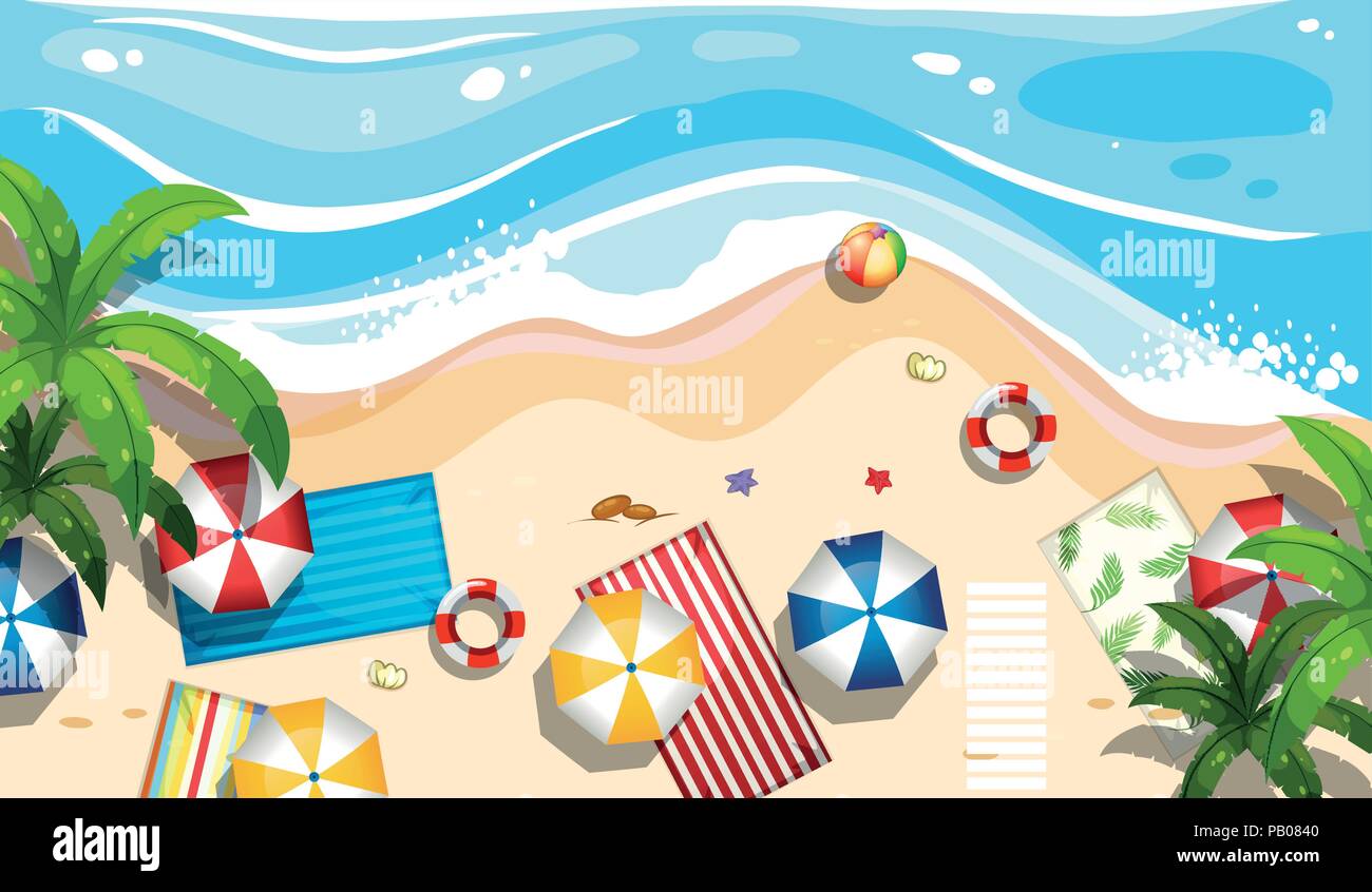 Summer beach aerial view illustration Stock Vector Image & Art - Alamy