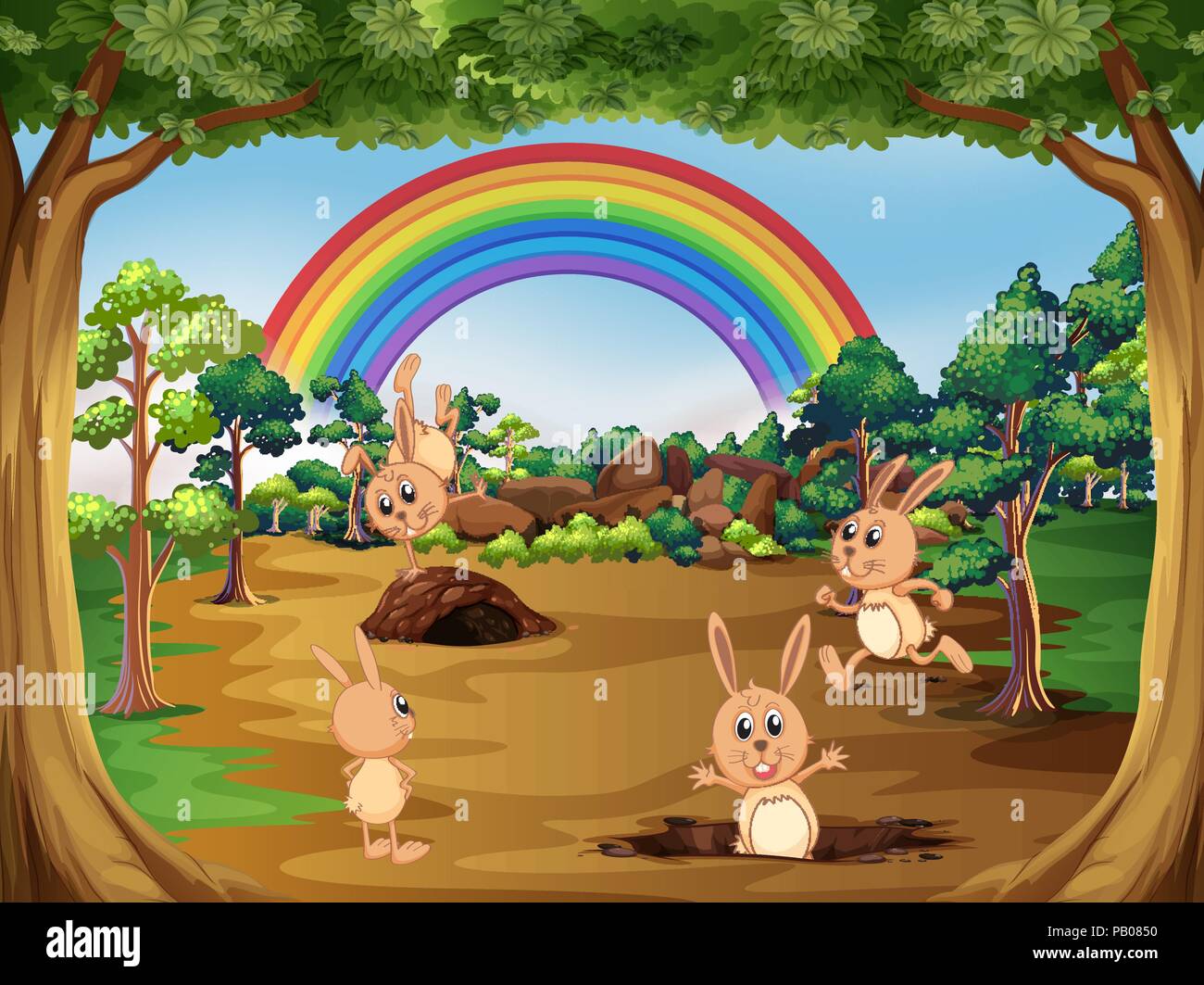 Cute rabbits in nature illustration Stock Vector Image & Art - Alamy