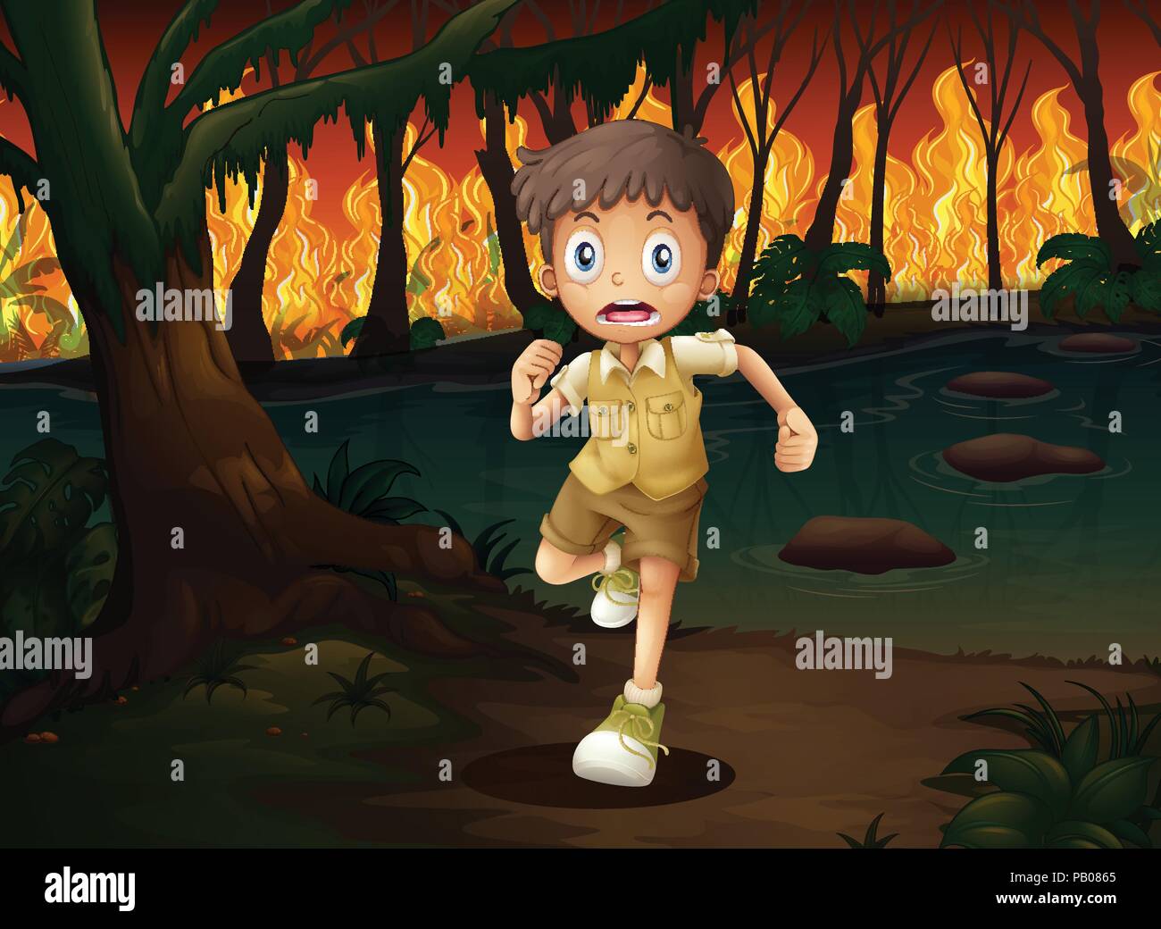 A boy running from wildfire illustration Stock Vector Image & Art - Alamy
