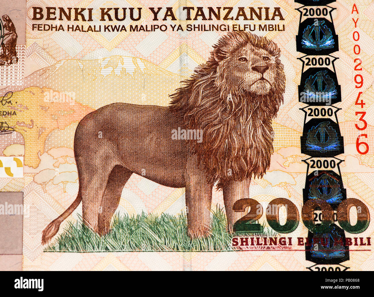 2000 Tanzanian shillings bank note. Tanzanian shilling is the national ...