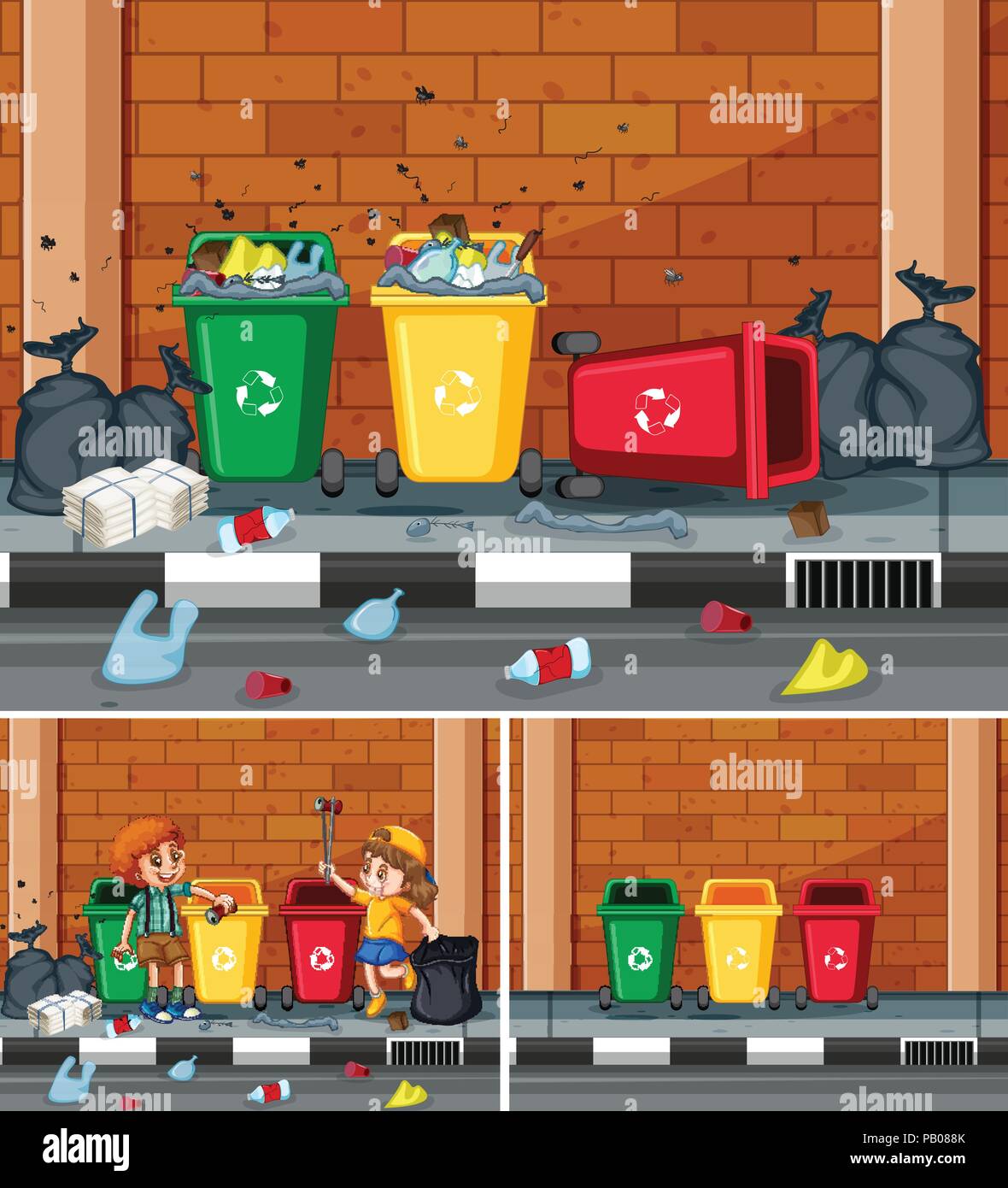 Dirty and clean street side illustration Stock Vector Image & Art - Alamy