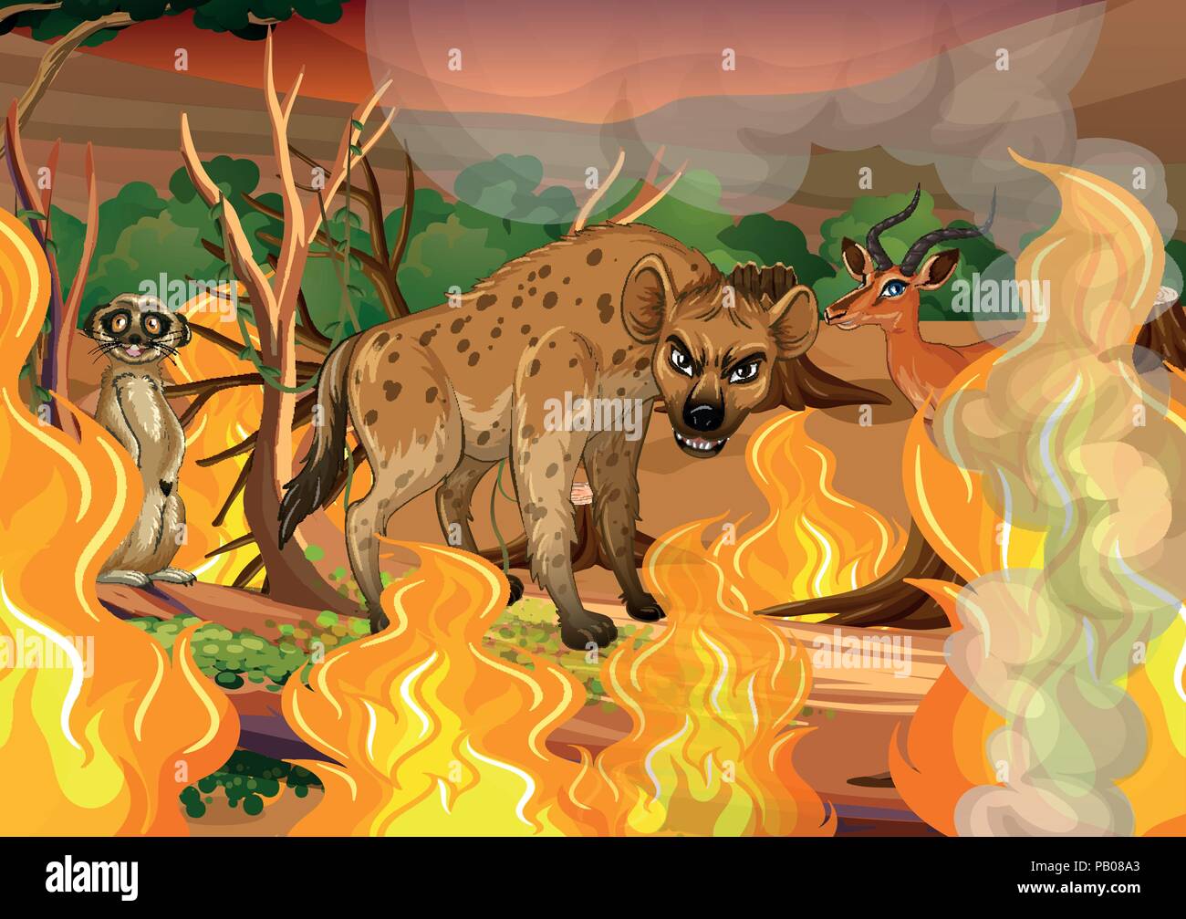 Wild animal in wildfire forest illustration Stock Vector Image & Art ...