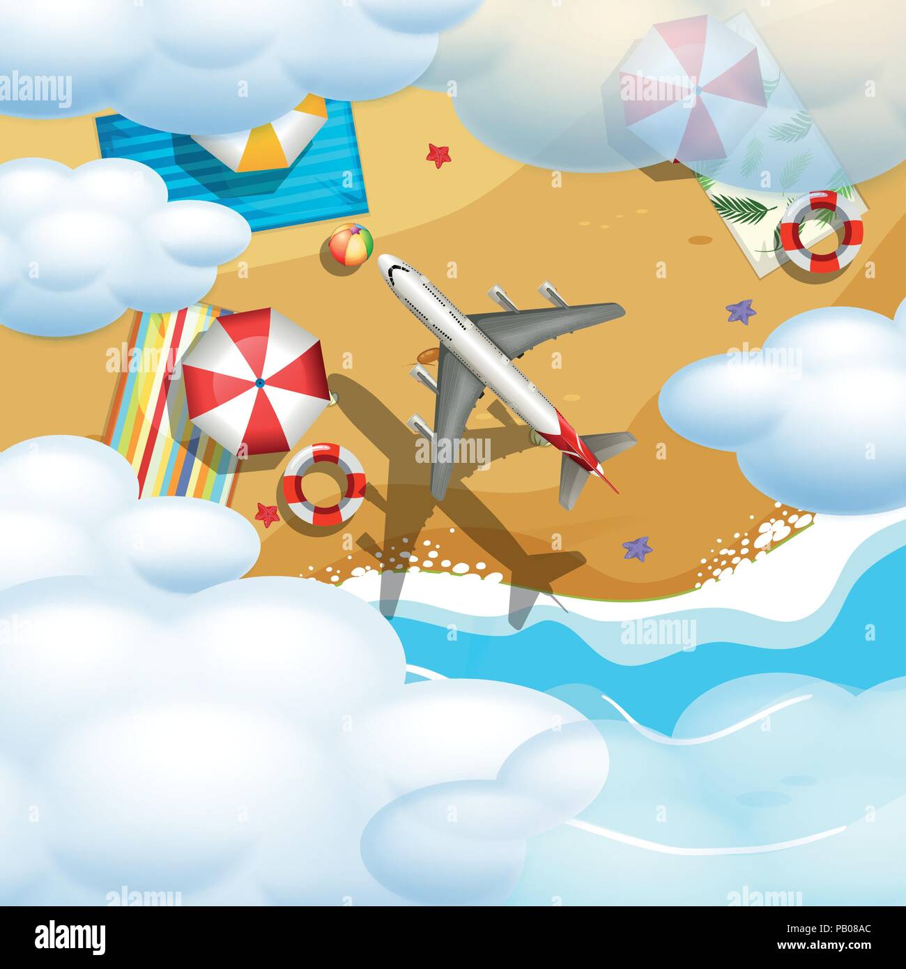 An airplane flying over the beach illustration Stock Vector Image & Art ...