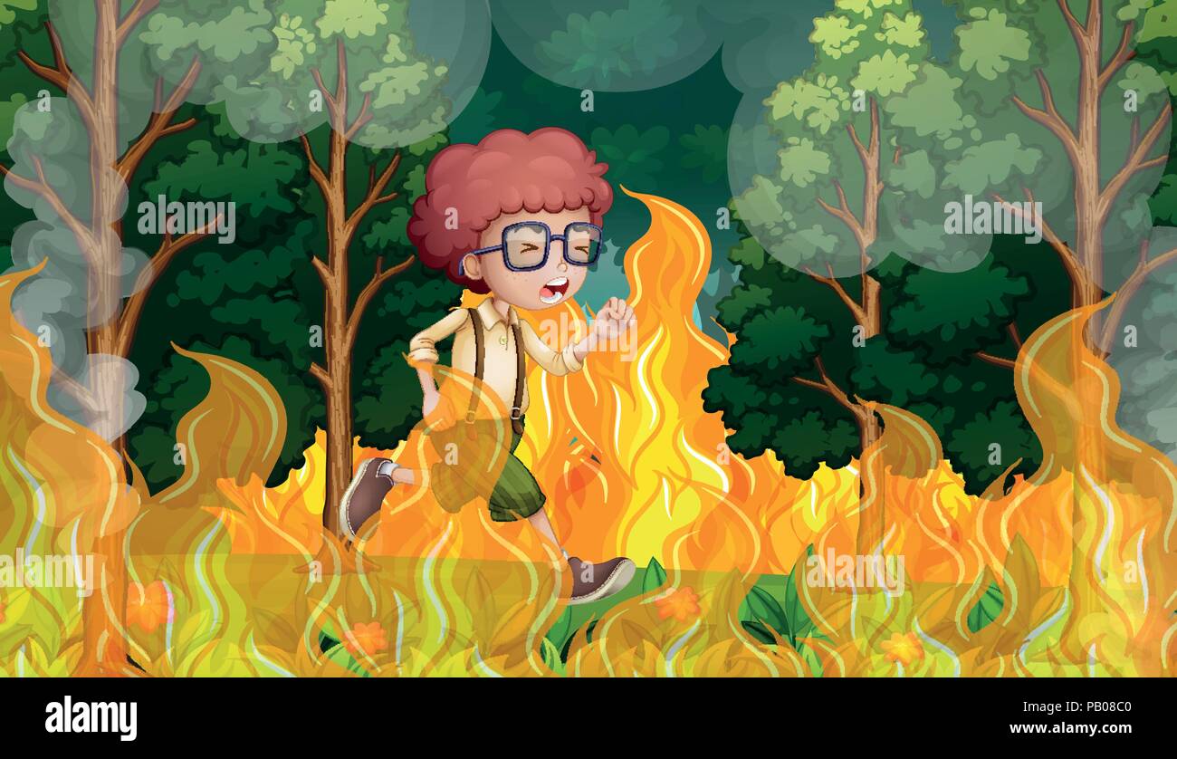 A boy run from wildfire illustration Stock Vector Image & Art - Alamy