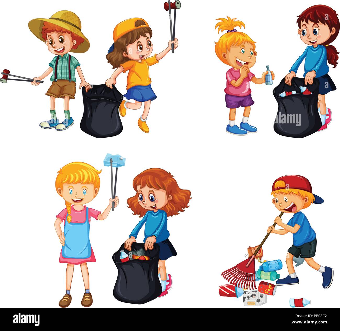 A set of kids volunteering cleaning up illustration Stock Vector Image ...