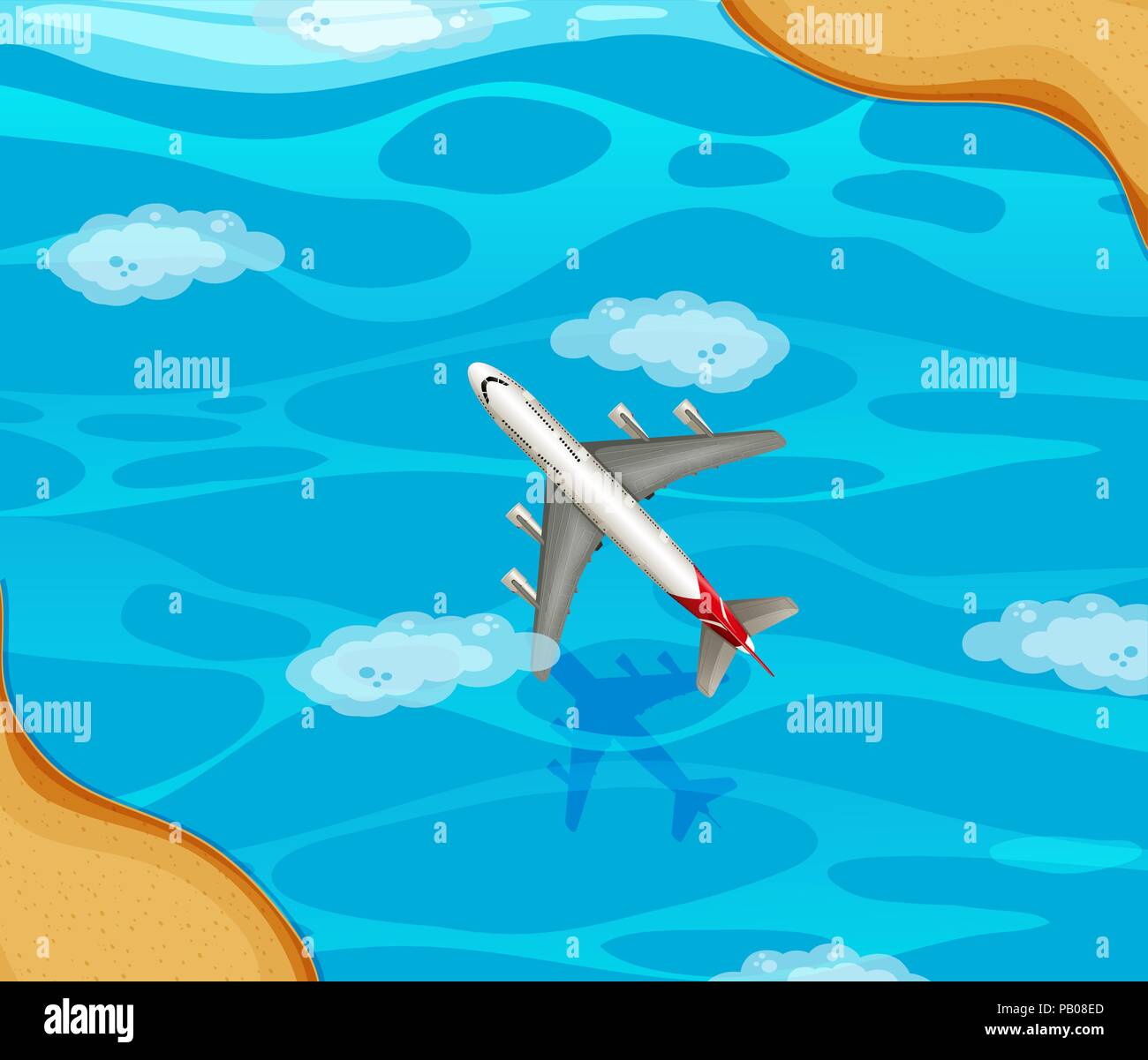 An airplane flying over the ocean illustration Stock Vector Image & Art ...