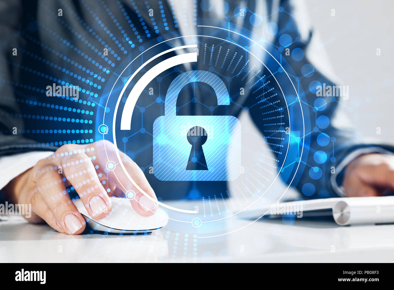 Internet security concept with woman typing password on keyboard Stock ...