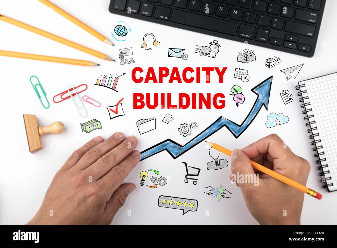 Capacity Building concept. Blue Arrow and Icons Around. Hands on ... Capacity Building concept. Blue Arrow and Icons Around. Hands on ...