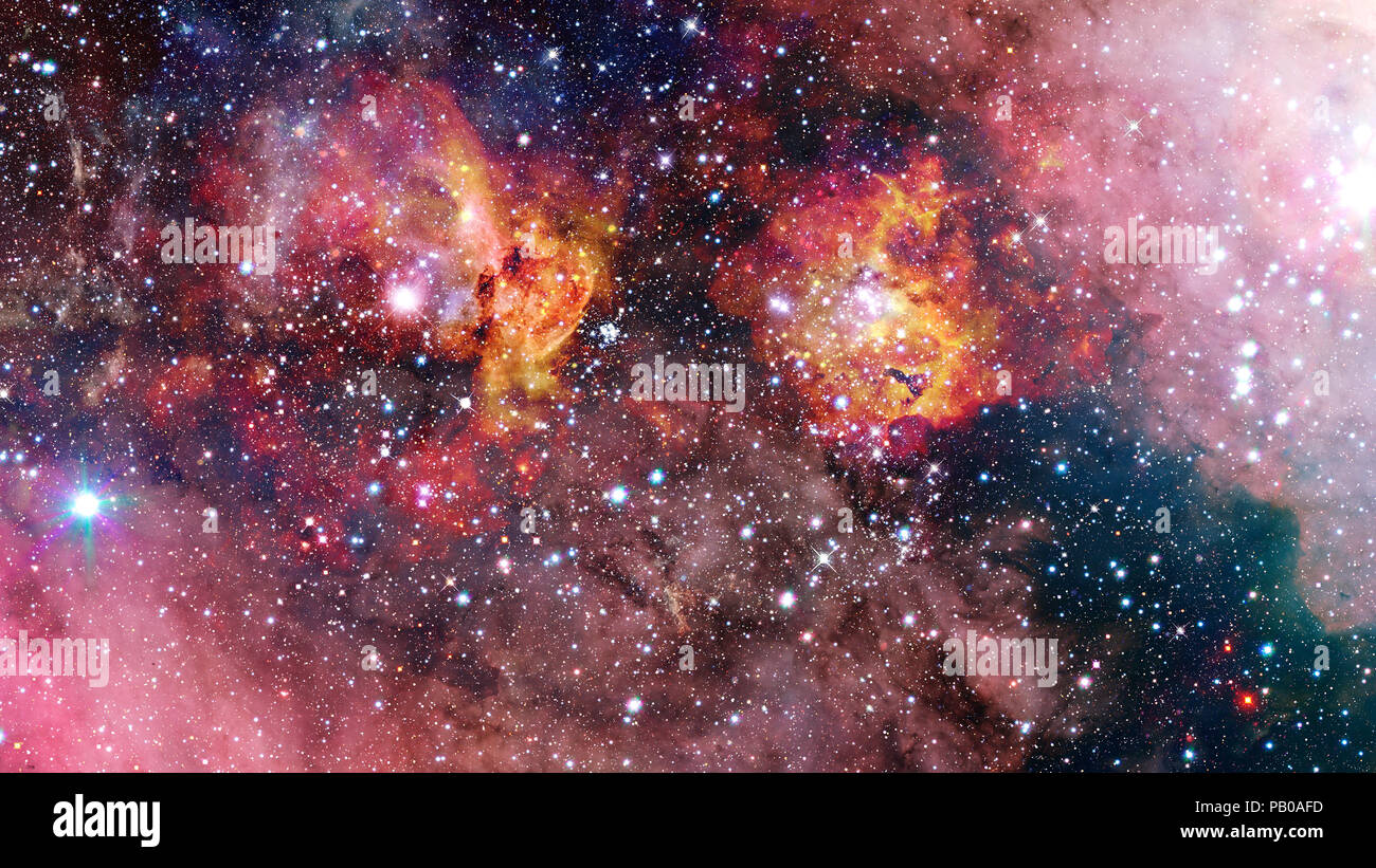 Giant glowing nebula. Space background with red nebula and stars ...