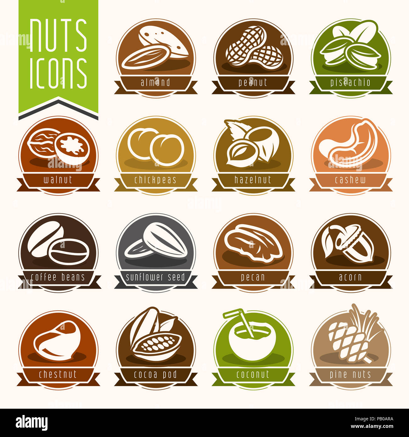 Nuts icon set Stock Photo - Alamy