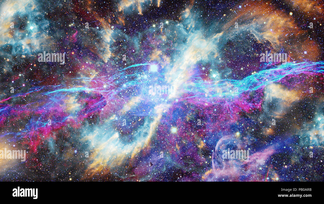 Colored nebula and open cluster of stars in the universe. Elements of ...