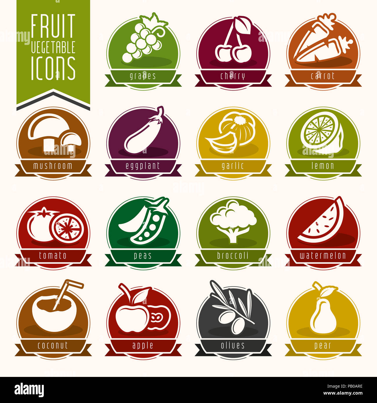 Fruit and Vegetable Icon Set Stock Photo - Alamy