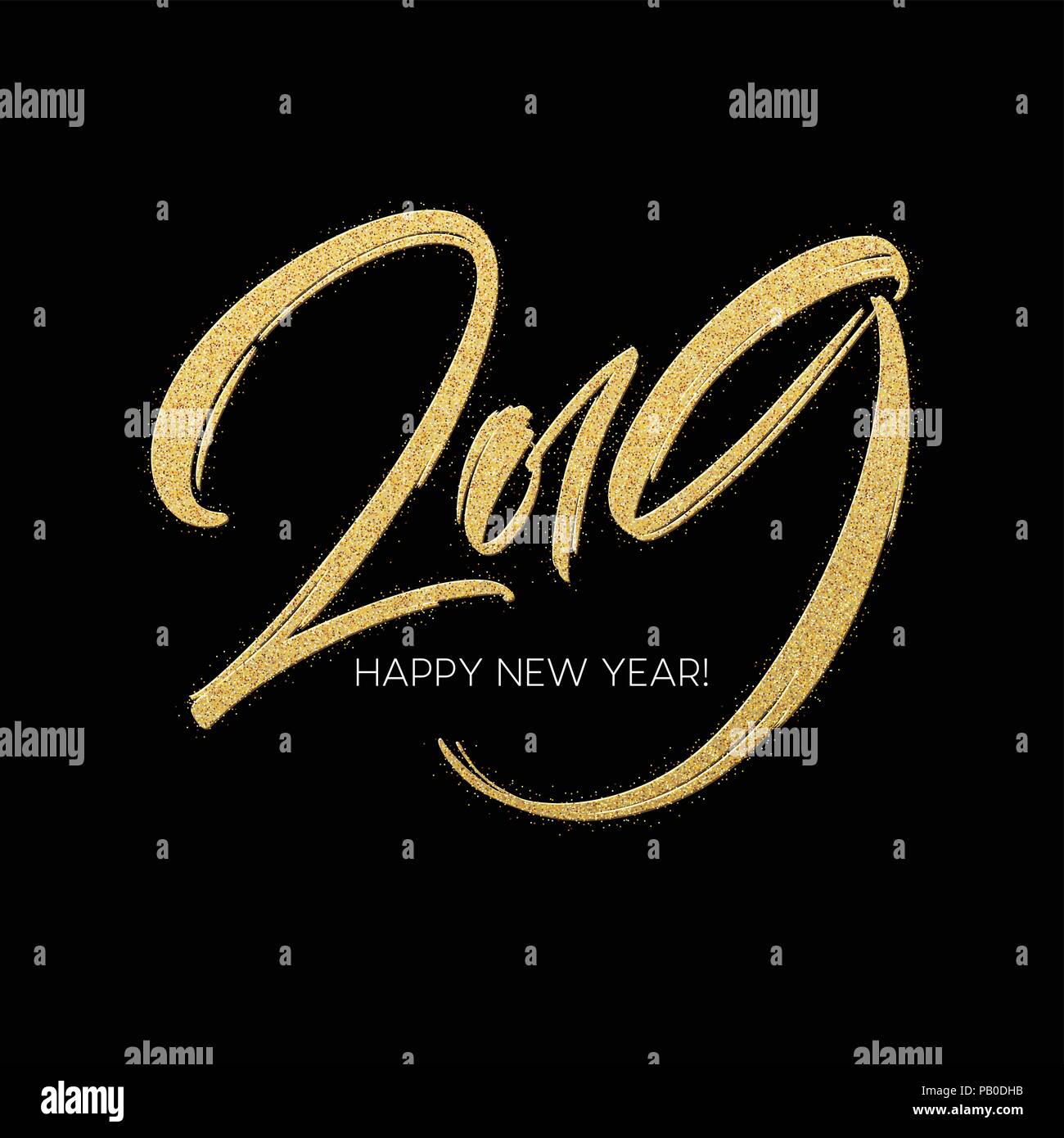 Golden glitter paint lettering calligraphy of 2019 Happy New Year on ...
