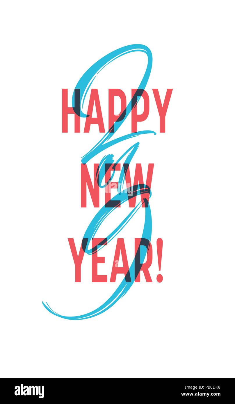 Greeting card design template with calligraphy 2019 New Year hand drawn ...