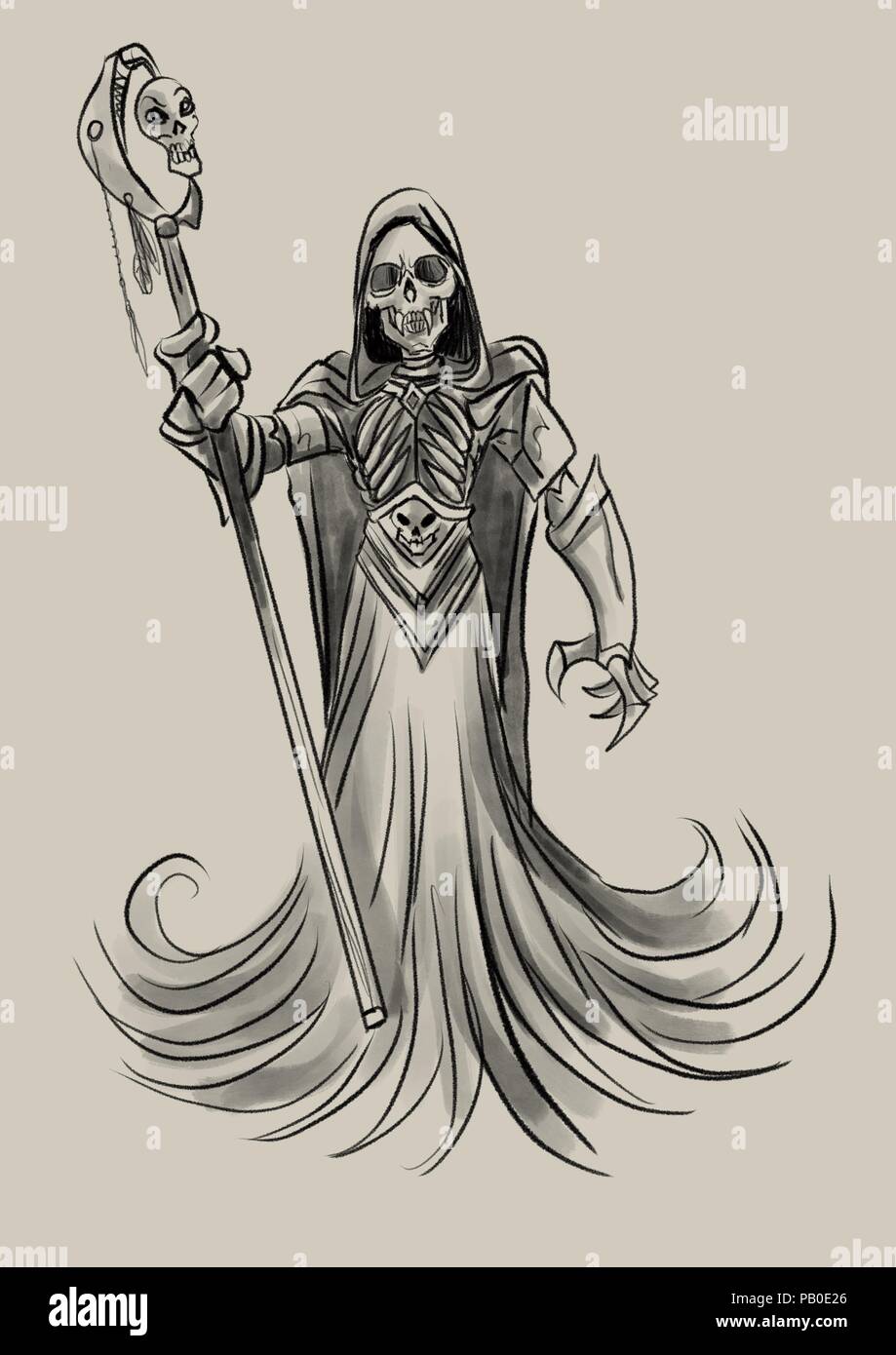 fantasy skeletal necromancer illustration Stock Photo - Alamy