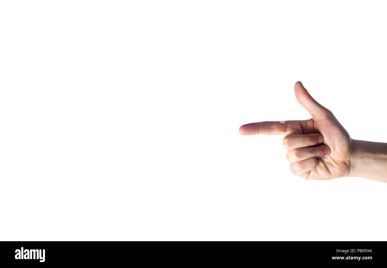 finger pointing at something on white isolated background, place for ...