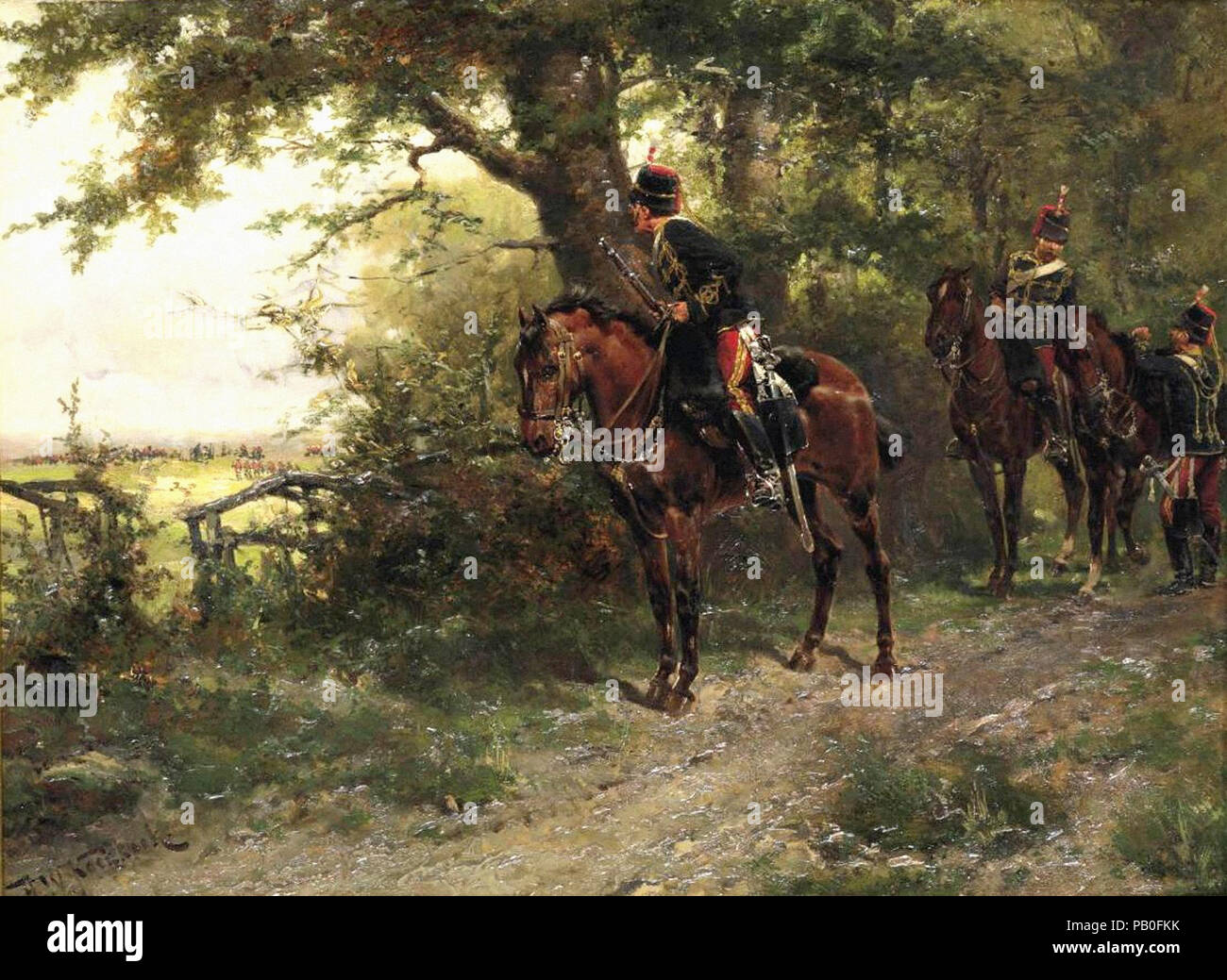 Koekkoek Hermanus Willem - Hussars Scouting on a Forest Path Stock ...