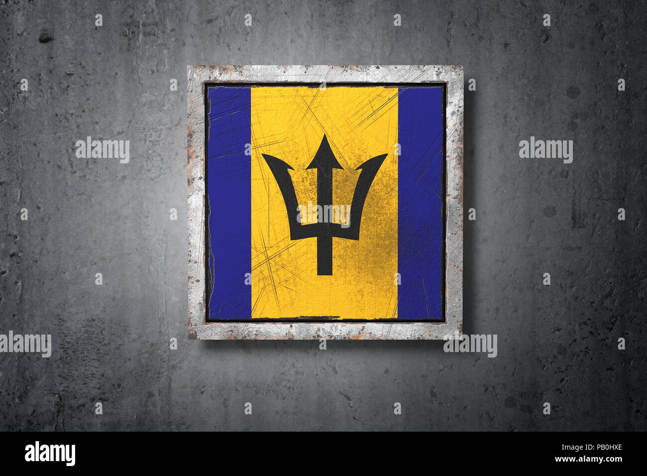 3d rendering of an old Barbados flag in a concrete wall Stock Photo - Alamy