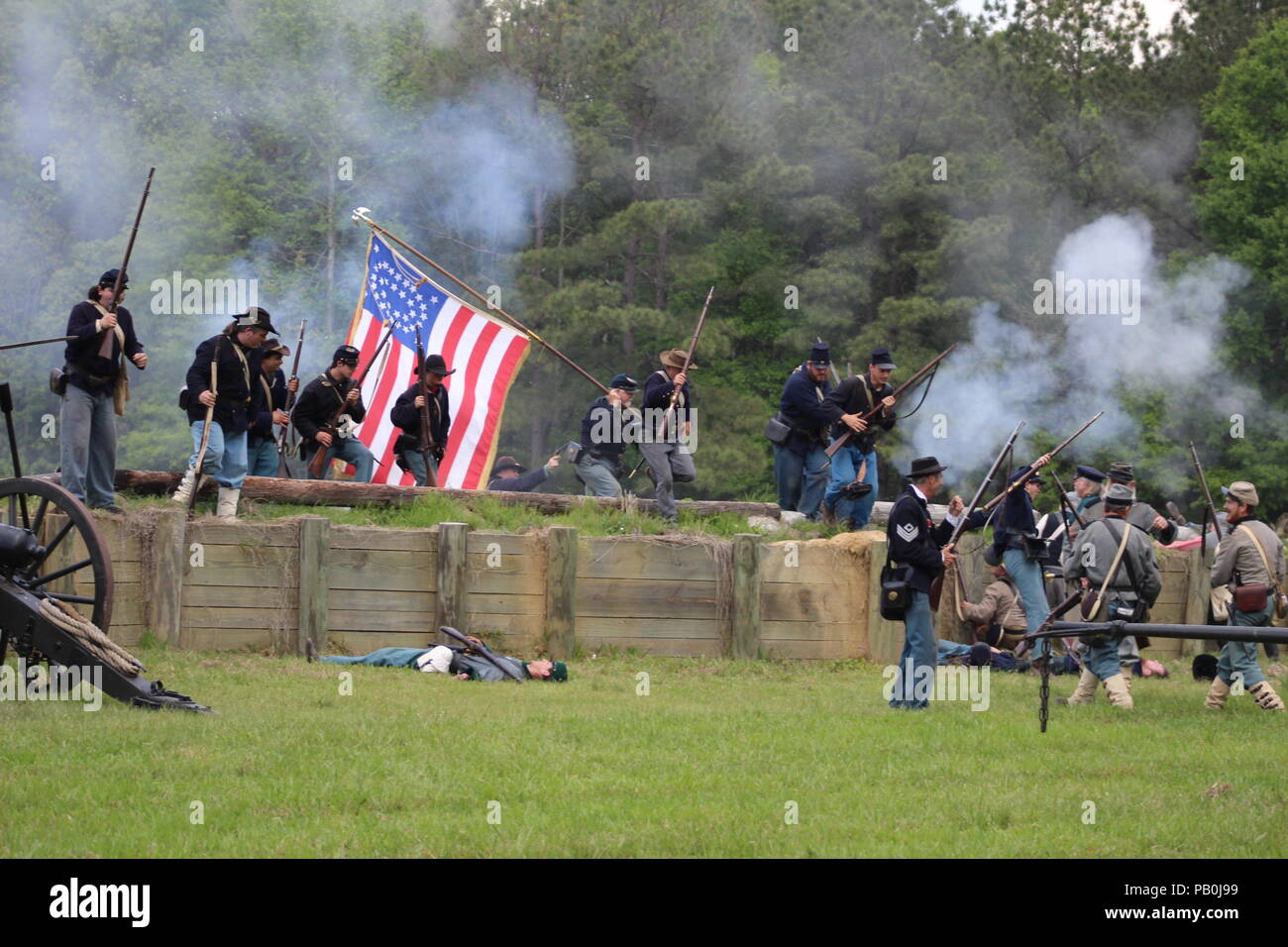 Union charge during Civi War Reenactment at Port Hudson, La Stock Photo ...