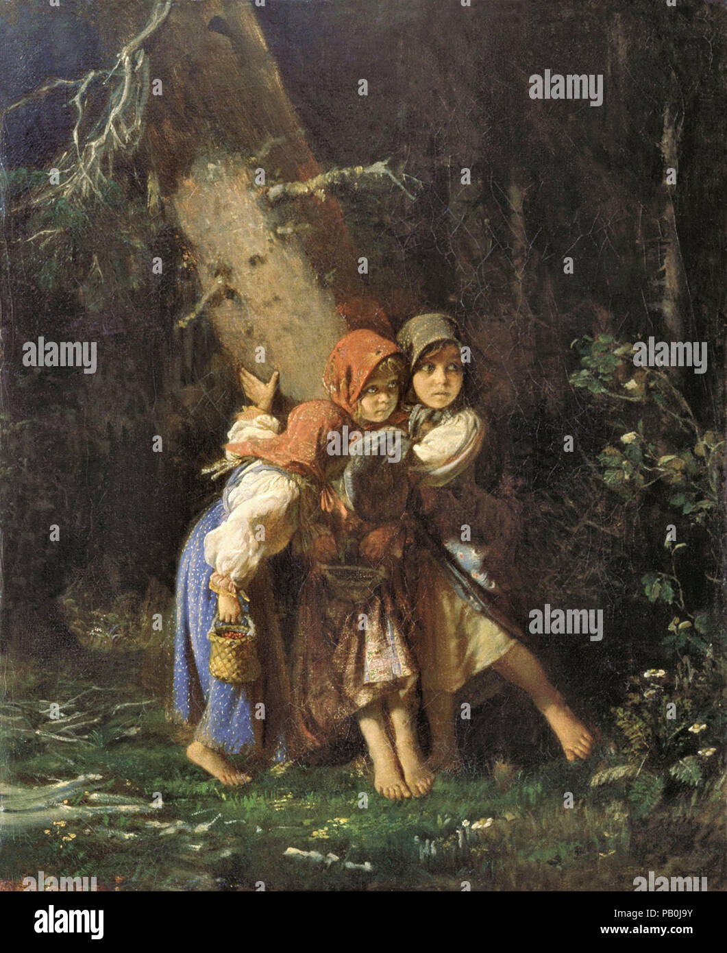 Korzukhin Alexei - Scared Peasant Girls in the Wood Stock Photo - Alamy
