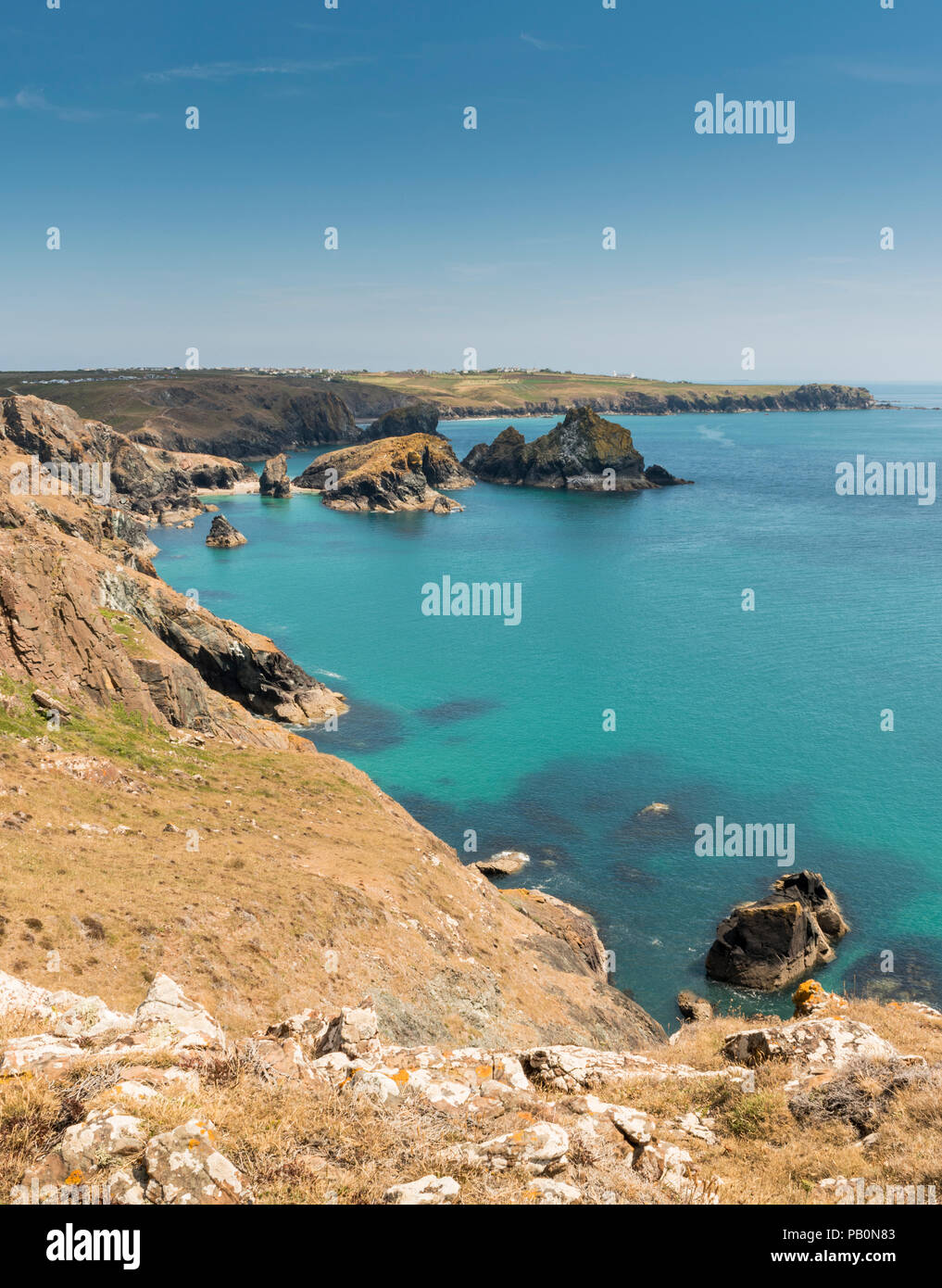 Summer in Cornwall- Coast path walking at Kynance Cove on the Lizard ...