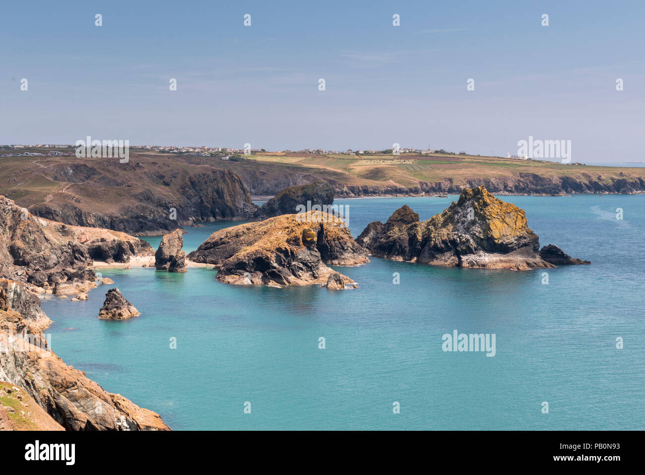 Summer in Cornwall- Coast path walking at Kynance Cove on the Lizard ...