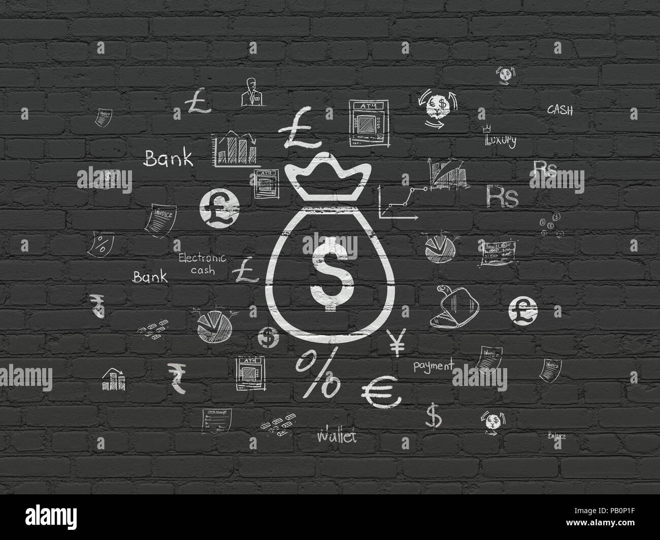 Money concept: Money Bag on wall background Stock Photo - Alamy
