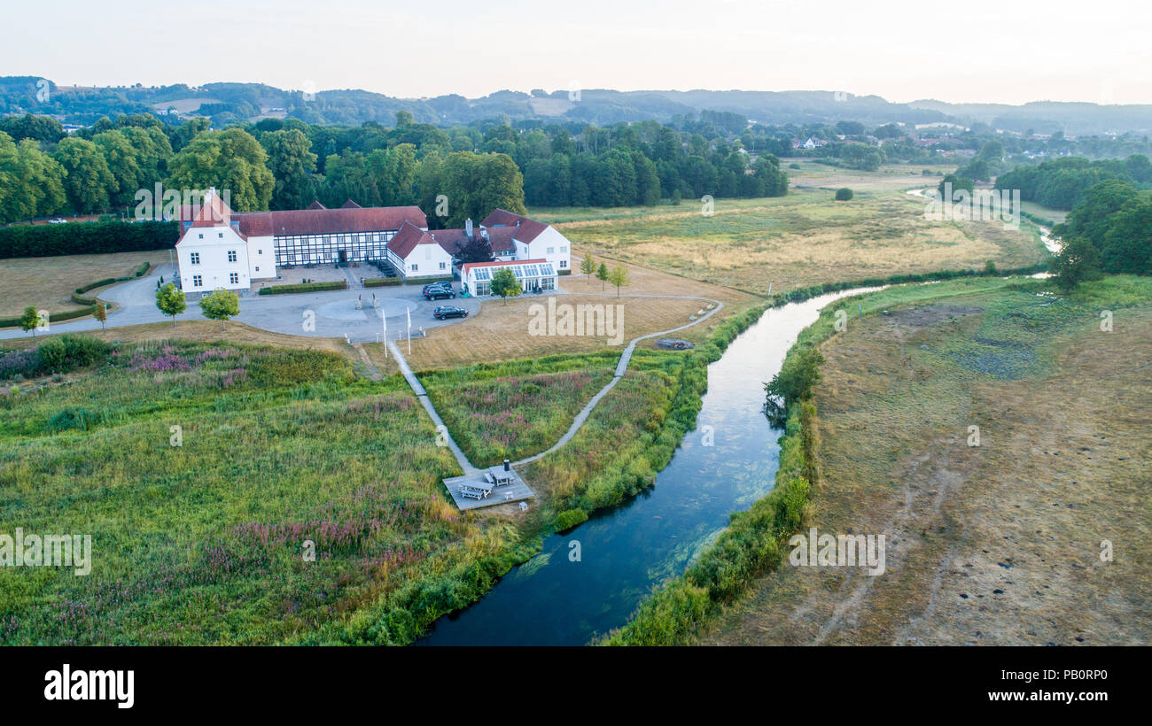 Aerial image of the beautiful valley at Vejle Å and the historic ...