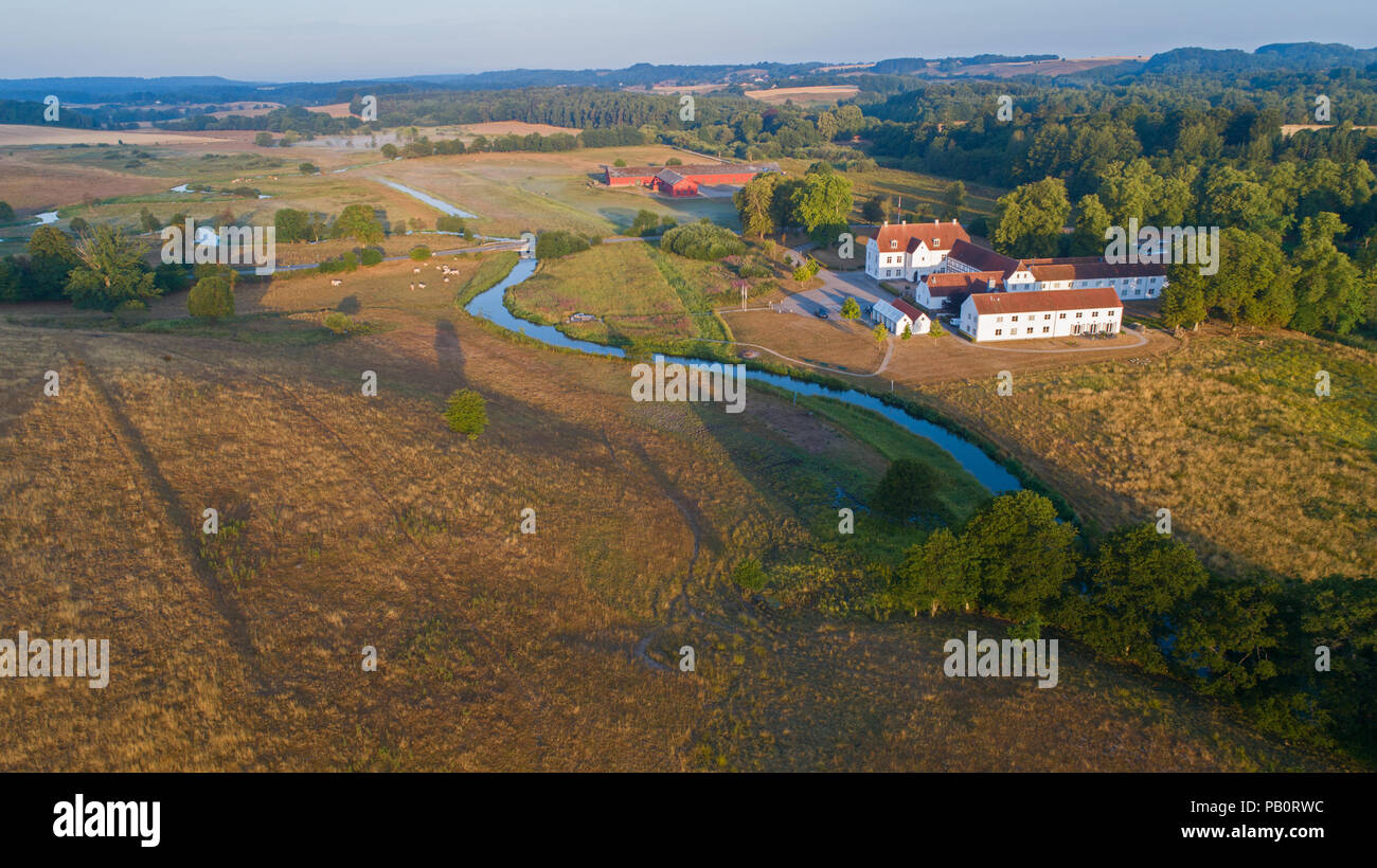 Aerial image of the beautiful valley at Vejle Å and the historic ...