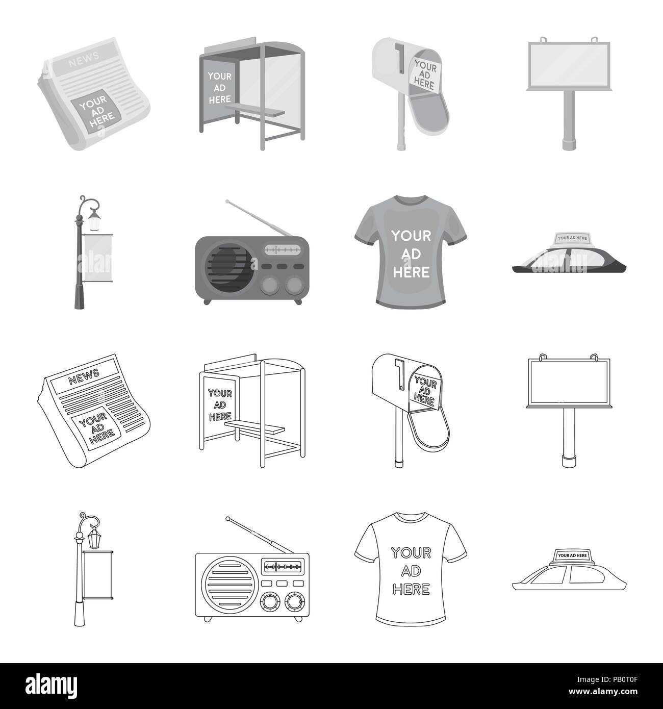 A lamppost with a sign, a T-shirt with an inscription, a radio, a car ...