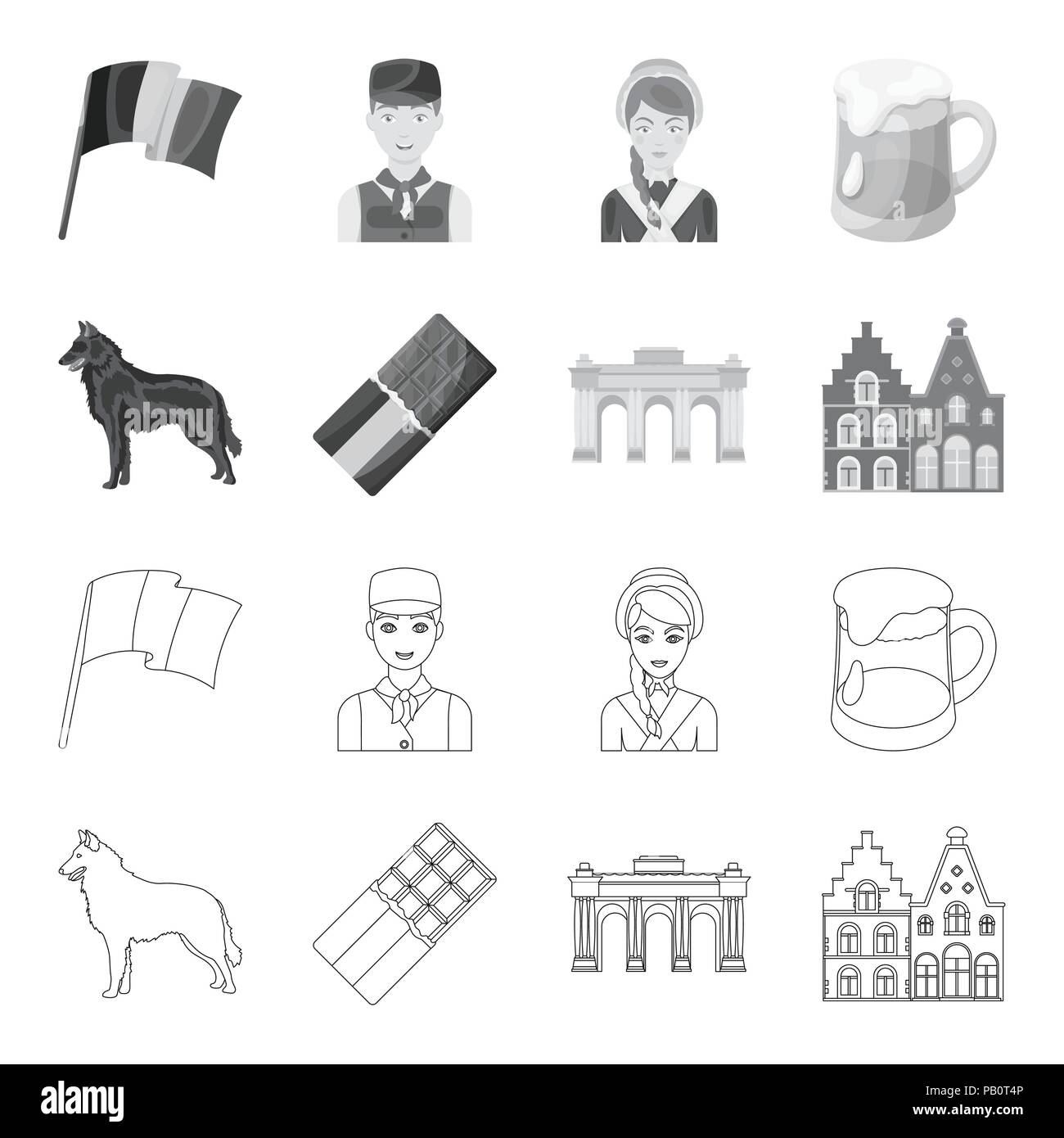 Chocolate, cathedral and other symbols of the country.Belgium set ...