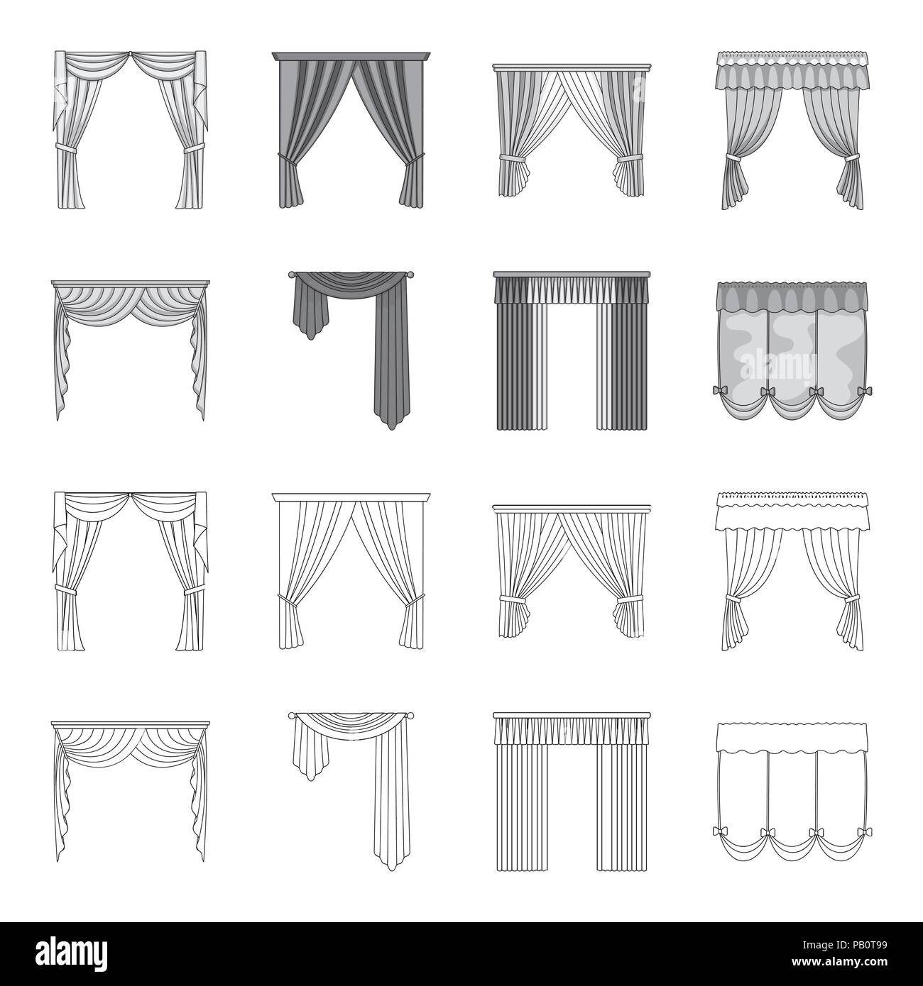 Different types of window curtains.Curtains set collection icons in ...
