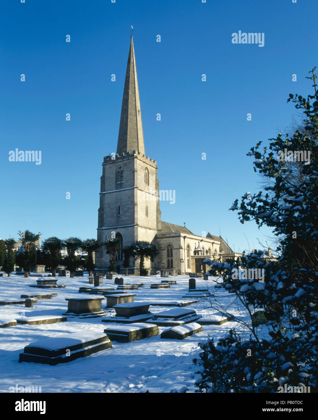 February 1996: The famous old 'wool church' at Painswick in snow ...