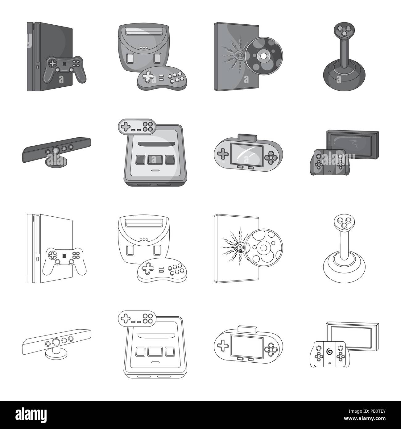 Game and TV set-top box outline,monochrome icons in set collection for ...