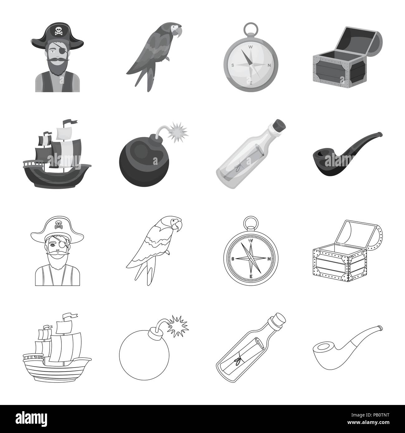 Pirate, bandit, ship, sail .Pirates set collection icons in outline ...