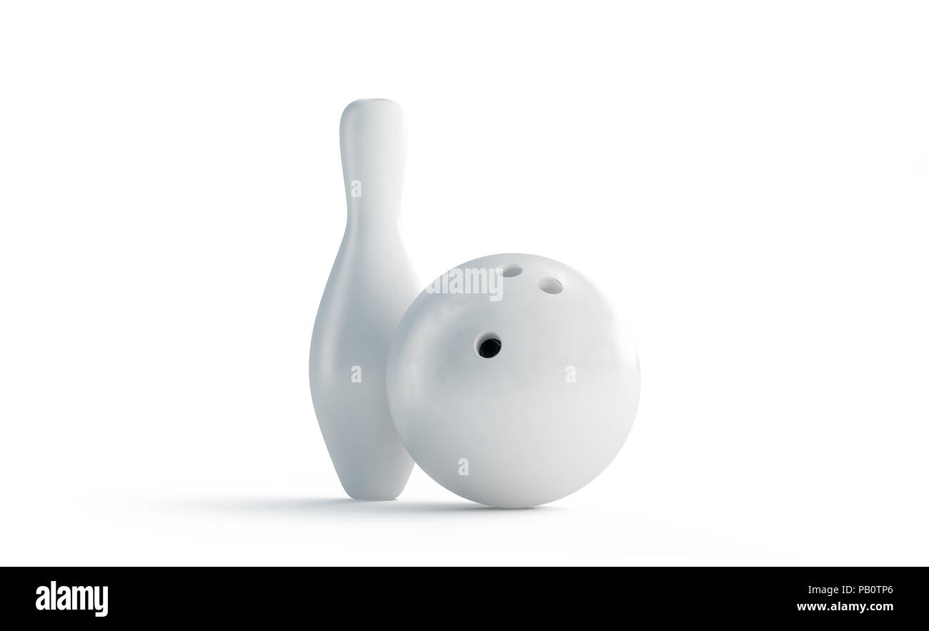 Blank white bowling ball and skittle mock up, front view, 3d rendering ...