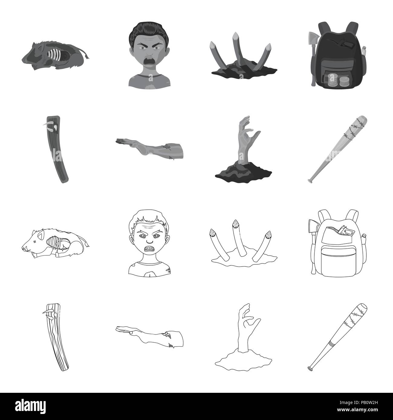 Zombies and Attributes outline,monochrome icons in set collection for ...