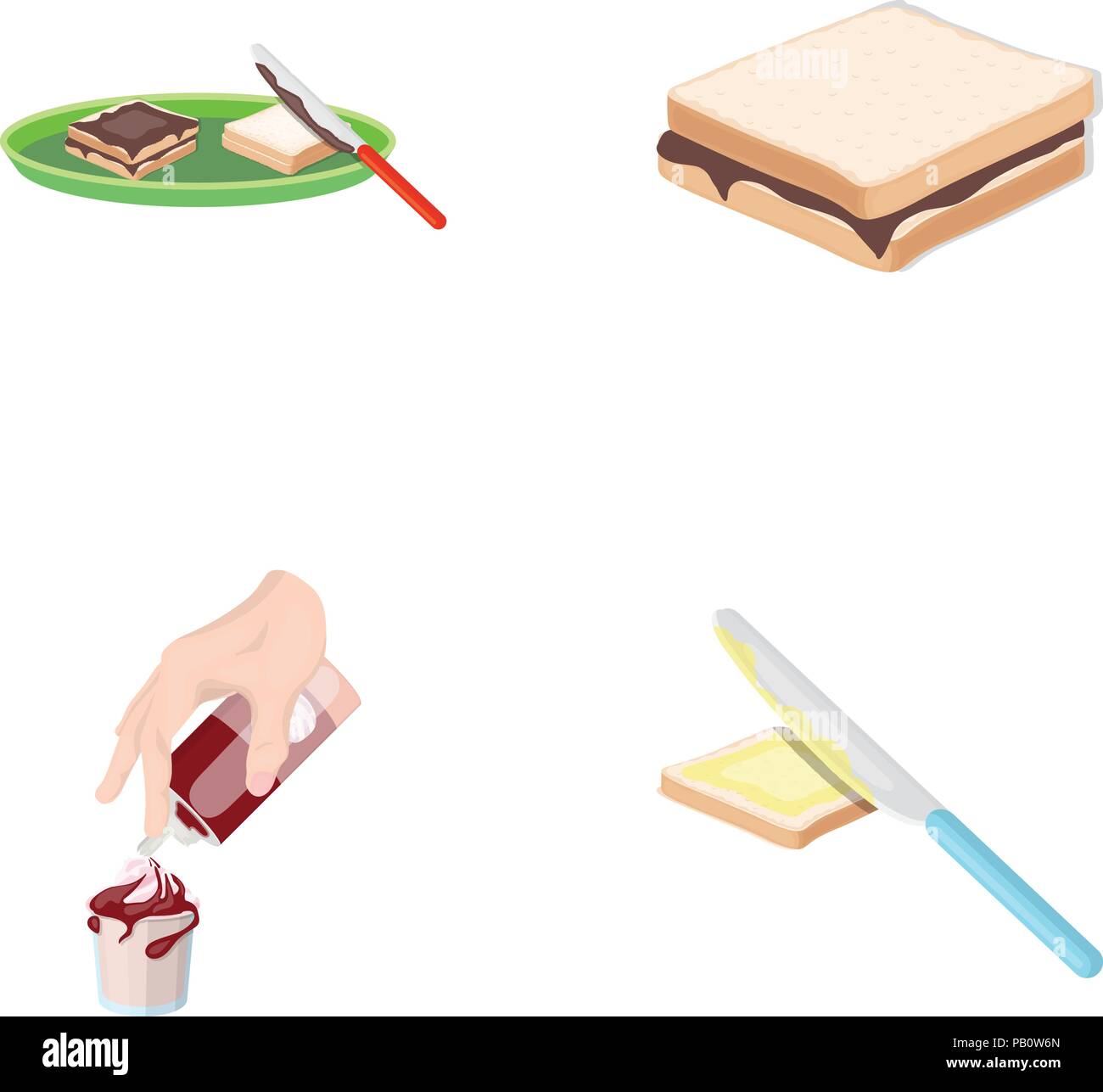 Dessert with cream, a sandwich and other food. Food set collection ...