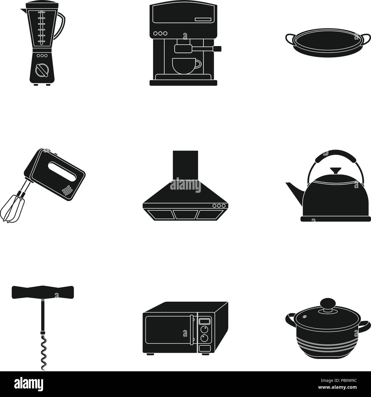 Kitchen set icons in black style. Big collection of kitchen vector ...